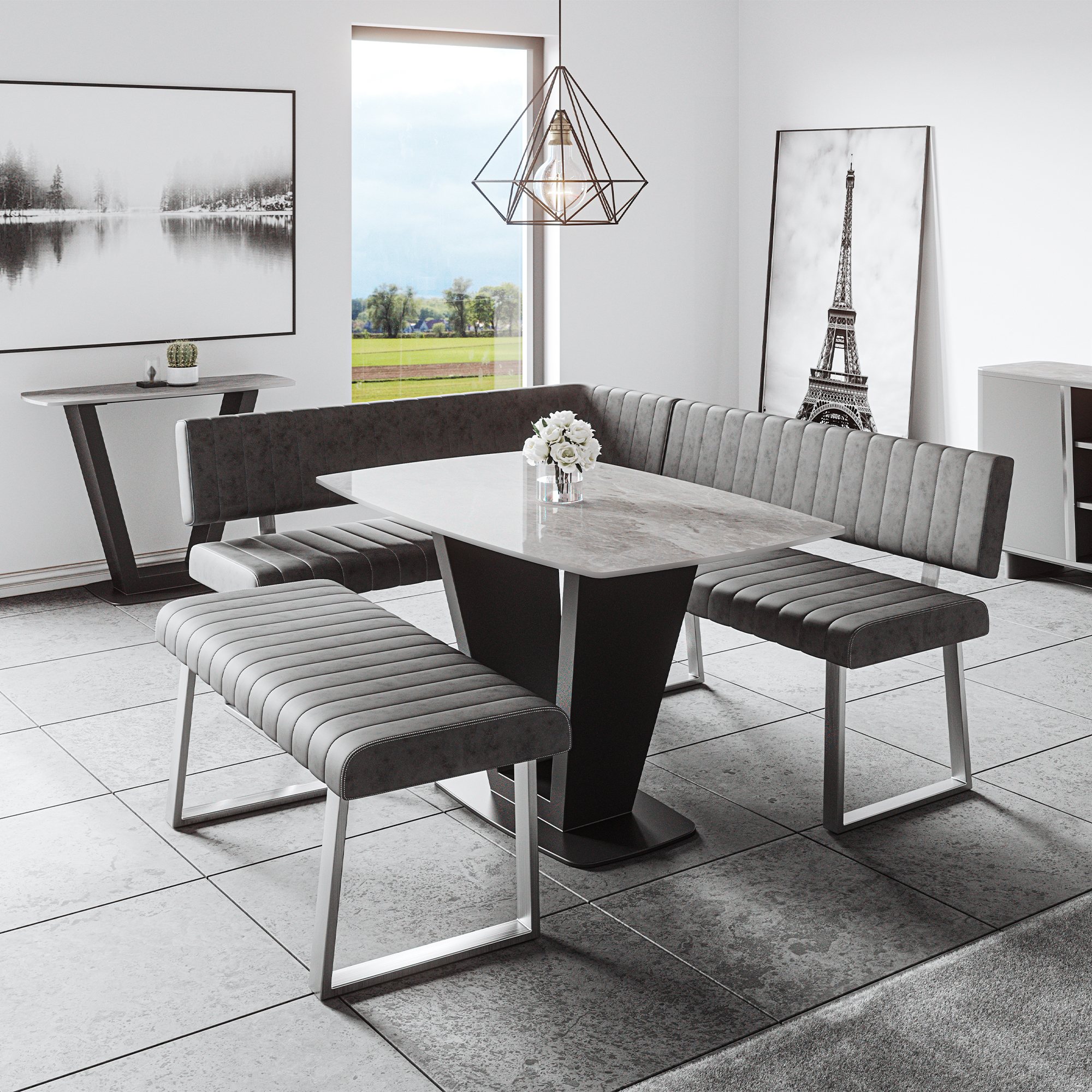 Athens Corner Bench LHF in DK Grey Faux Leather • Roomes Furniture ...