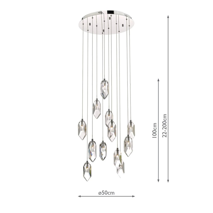 Dar Crystal 12 Light Cluster Pendant Polished Chrome Crystal • Roomes ...